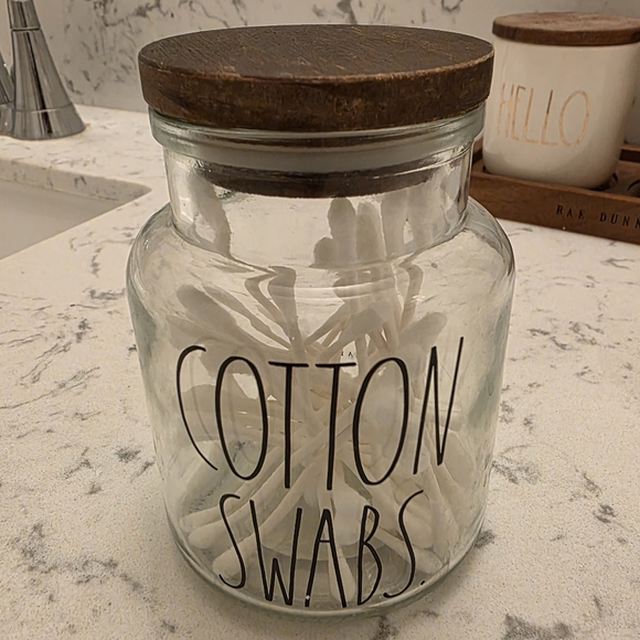 Rae Dunn | Accents | Rae Dunn Glass Jar With Brown Lid For Cotton Swabs ...